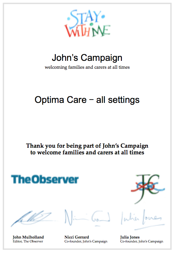 Optima Care signs up to John's Campaign | Optima Care